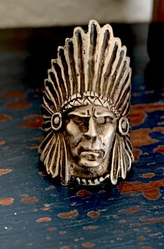 Sterling Silver Native American Indian Chief Ring Size X Marked VINTAGE ...