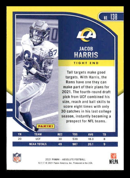 2021 Panini Absolute #138 Jacob Harris Rookie Los Angeles Rams | eBay