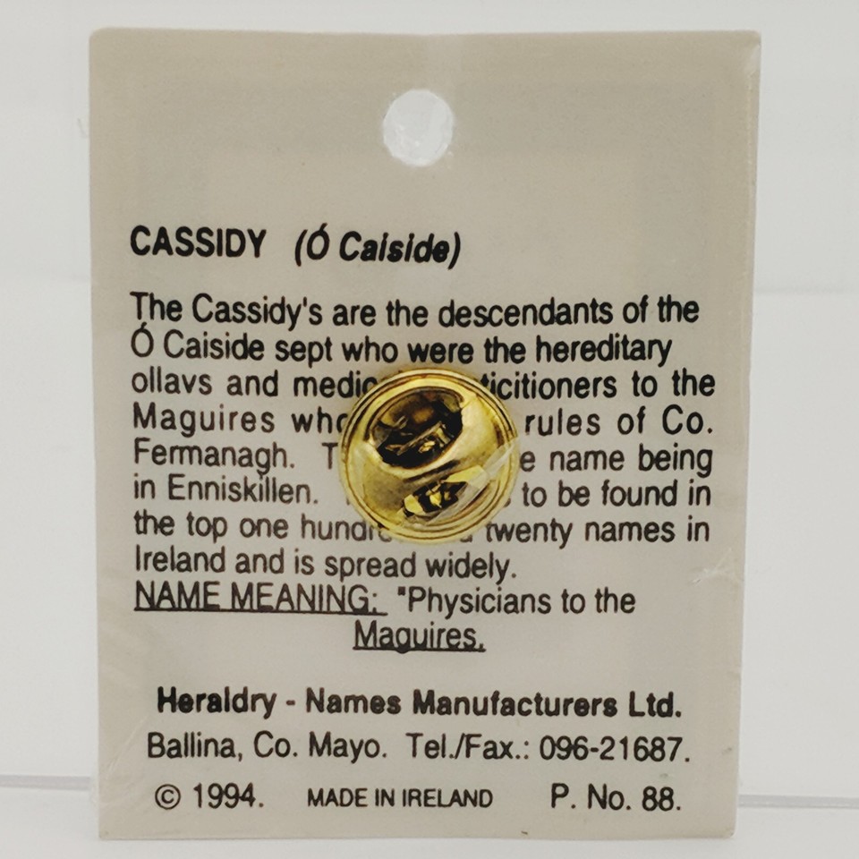 Cassidy Irish Surname Family Crest Coat of Arms Boar & Lions Hat Lapel ...