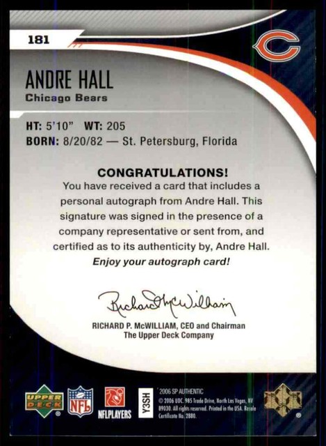 2006 SP Authentic - Rookie Authentic Signatures #181 Andre Hall /1175 ...