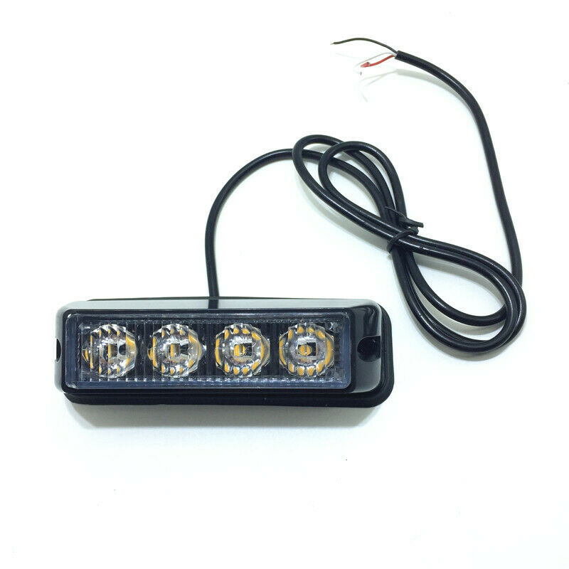 White/Amber 4 LED Strobe Light Side Marker Emergency Warning Flash Pods ...