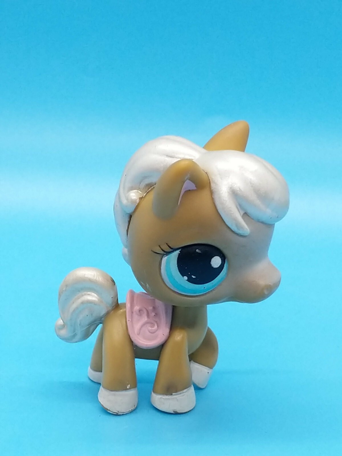 LITTLEST PET SHOP PONY HORSE PEARL # 1431 CARAMEL TAN BLUE EYES PINK ...