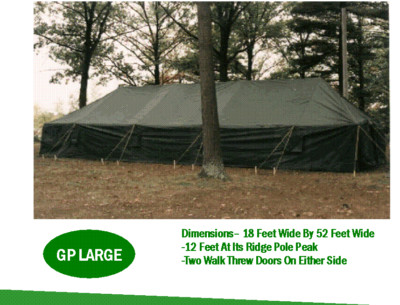NEW USGI MILITARY VINYL LARGE GP TENT 52' X 18' COMPLETE HUNTING ...
