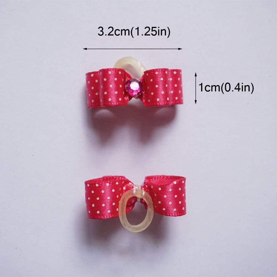 10－100PCS 3D Small Puppy Pet Dog Rhinestone Hair Bow Rubber Bands ...