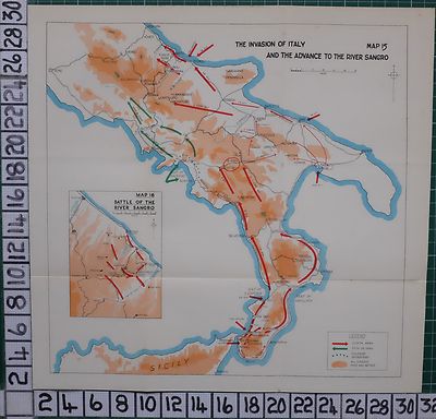 WW2 MAP ~ INVASION OF ITALY ADVANCE BATTLE OF RIVER SANGRO 8th ARMY 5th ...