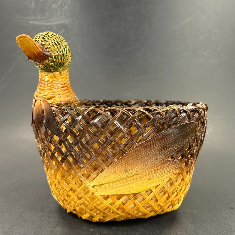 Vtg Duck Head Basket Bamboo Rattan Hand Woven in China | eBay