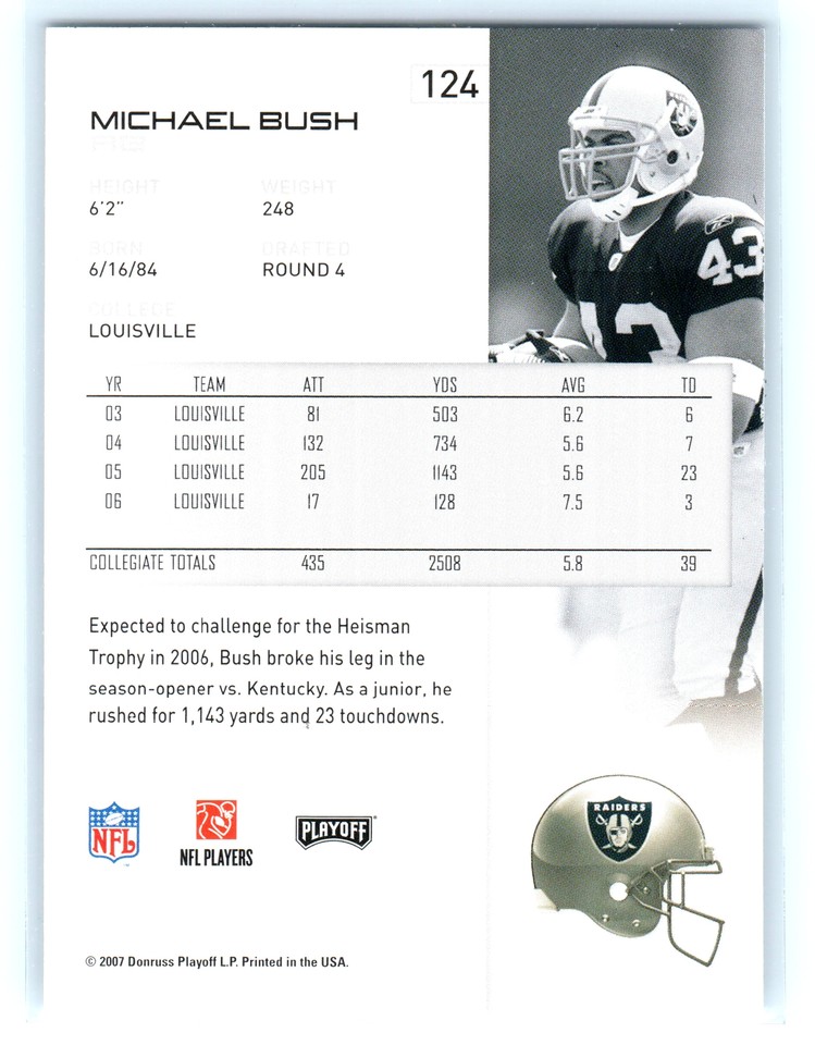 2007 Playoff NFL Playoffs #124 Michael Bush RC Oakland Raiders | eBay