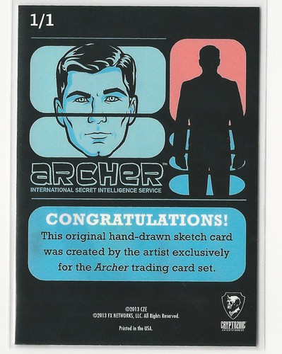 Conway Stern ARCHER Seasons 1-4 Cryptozoic Sketch Card by Mike Legan 1/ ...