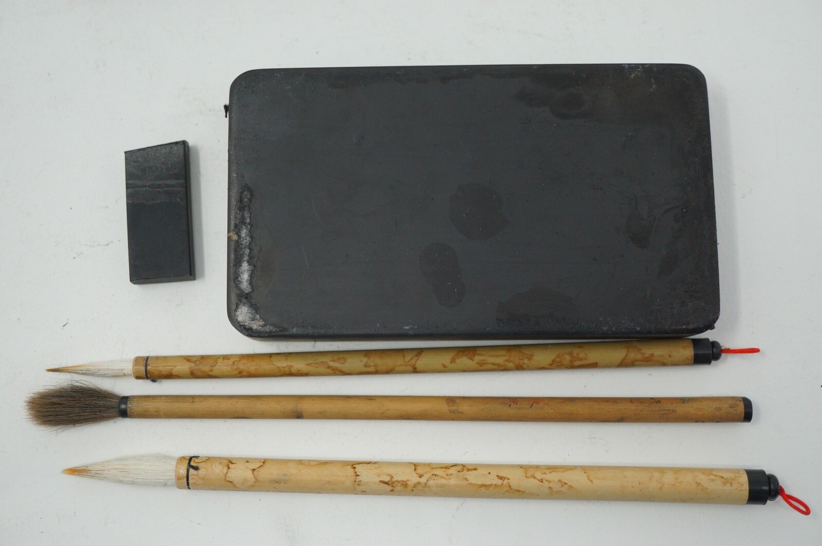 Japanese Calligraphy Set Incl Ink-Stone Ink & 3 Brushes in Wooden Box ...