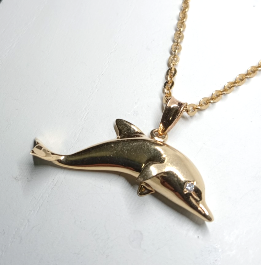 STAMPED 14K YELLOW GOLD DOLPHIN PENDANT w/ DIAMOND EYE | eBay
