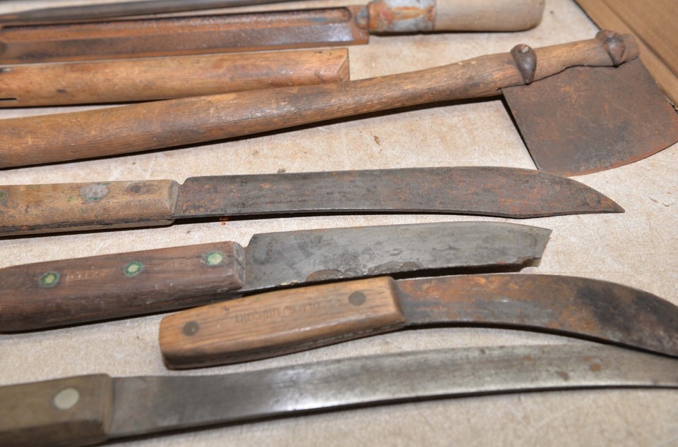 Antique whaling tool lot knives knife bone saw chopper axe scraper ...
