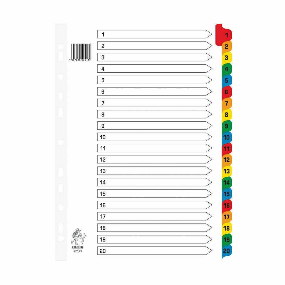 A4 File Dividers Numbered Mylar Index Filing Coloured Tabs Numeric ...