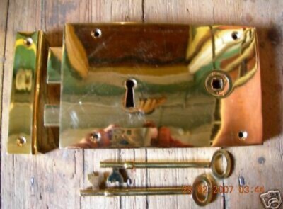 ~LARGE SOLID BRASS GEORGIAN STYLE RIM LOCK~~RIGHT & LEFT HAND AVAILABLE ...