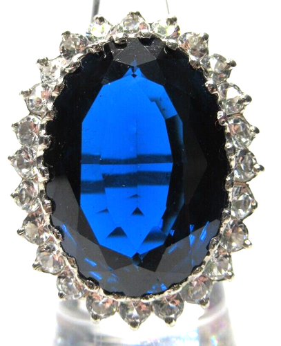 JU Sterling Silver MASSIVE Blue & Ice Crystal Ring Size 7 | eBay