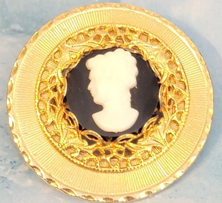 Vintage Round Gold-tone & Resin Cameo Brooch Pin Ornate 1.5" ab1-68 | eBay