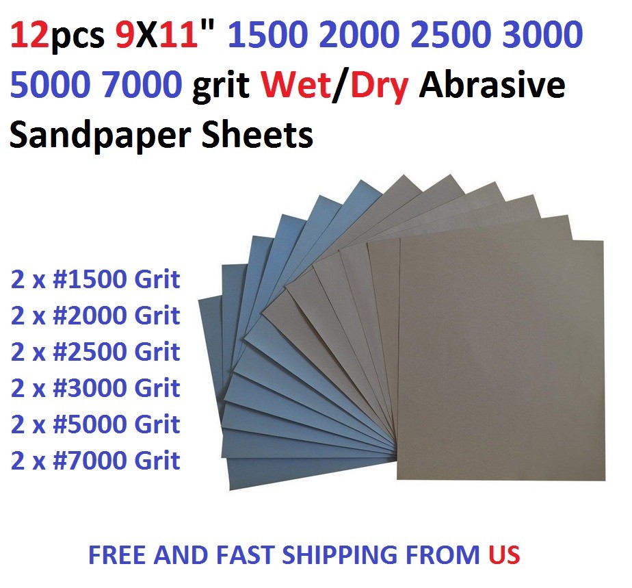 12pcs 9X11" 1500 2000 2500 3000 5000 7000 grit Wet/dry Abrasive ...