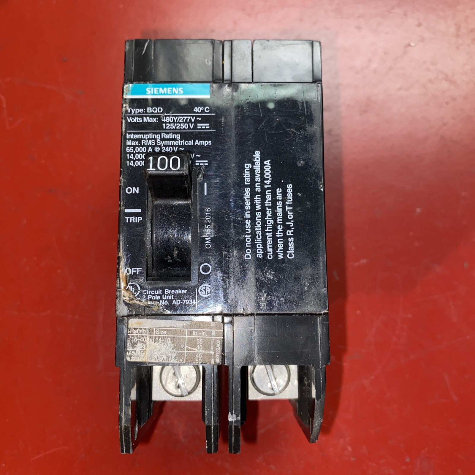 SIEMENS BQD2100 2 Pole 100 AMP Type BQD Circuit Breaker | eBay