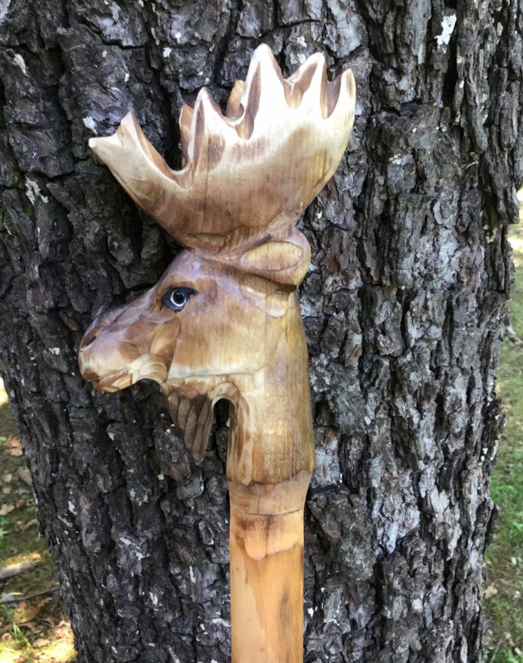 New Redbird Bluebird Owl Eagle Bear Walking Stick Cane Wood Hand Carved ...