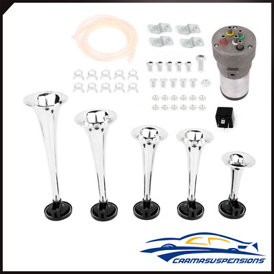 Loud Sound Raging 12V 130DB 5 Trumpet Car Musical Air Horn Kit La ...