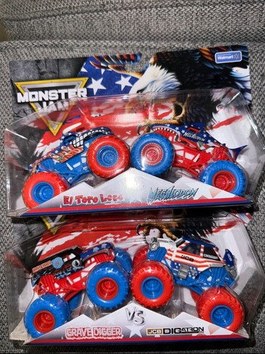 2 NEW stars and stripes monster jam sets!! LIMITED EDITION red, white ...