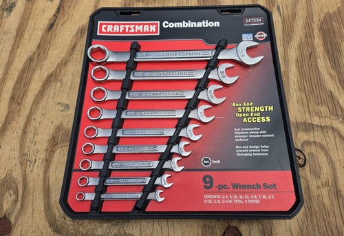 NOS SEARS Craftsman 6 Point SAE Combination 9pc Wrench Set 1/4”- 3/4 ...