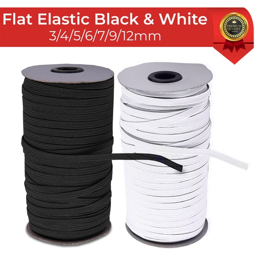 Flat Elastic Black & White 3mm 4mm 5mm 6mm 7mm 9mm 12mm Face Mask ...