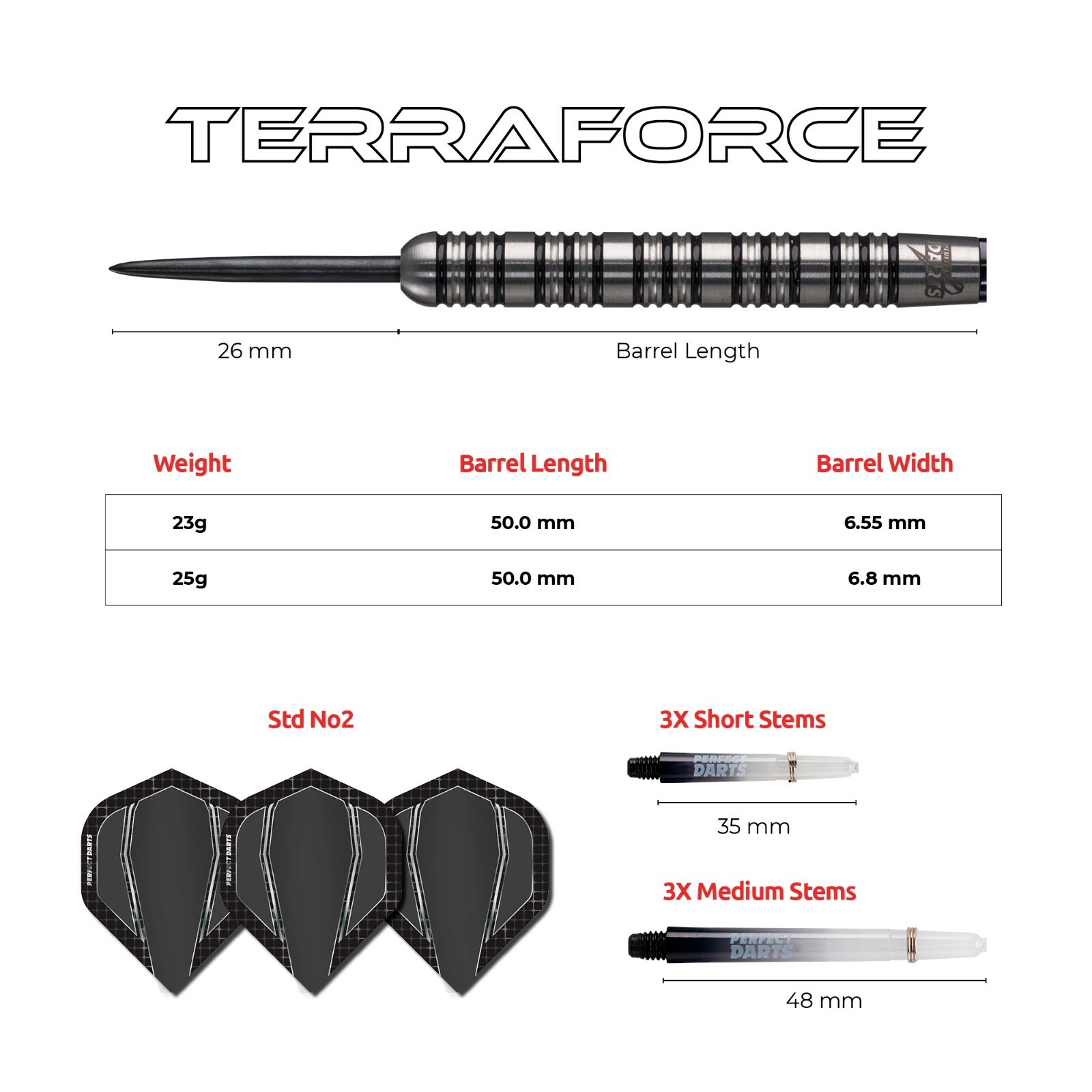 Ringed Tungsten Darts Set 23g 24g 25g 28g grams Black Terraforce ...