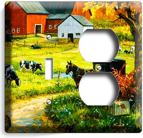AMISH COUNTRY FARM BARN COWS HORSE CARRIAGE LIGHT SWITCH OUTLET PLATE ...