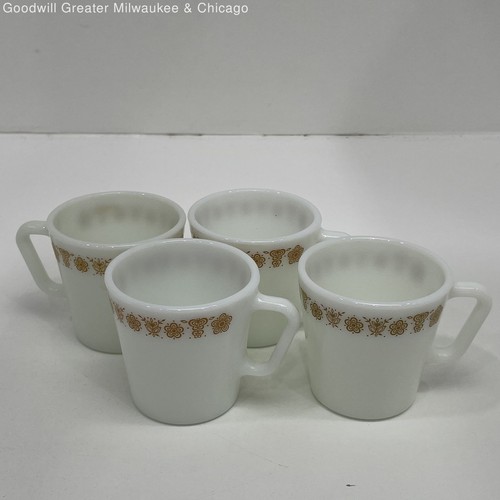 4 VINTAGE PYREX BUTTERFLY GOLD D HANDLE COFFEE MUGS CUPS | eBay