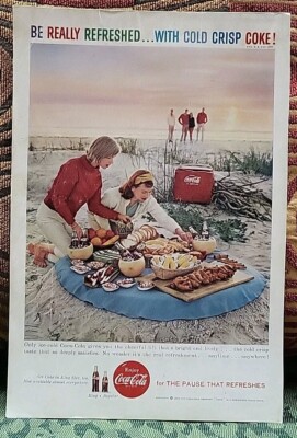 1959 Vintage Original Coca Cola Coke Soda Magazine Ad Beach Picnic Cold ...