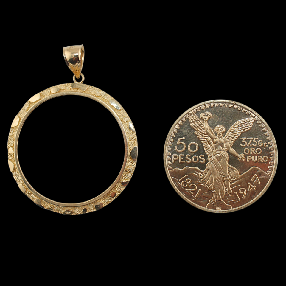 10k Centenario Coin Charm Gold 50 Pesos 1947 Mexico Coin & Nugget Bezel ...
