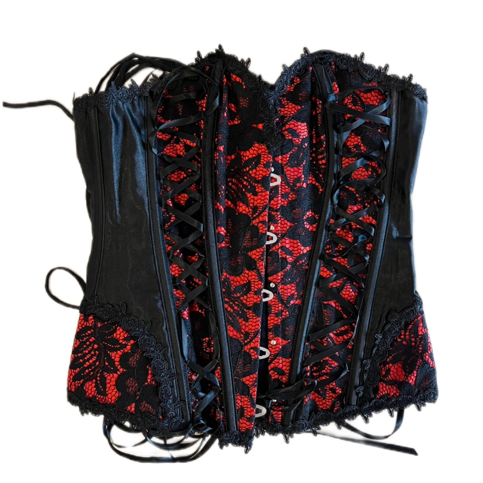 Lace Corset Bustier Black Red Hook Eye Front, Bedroom… - Gem