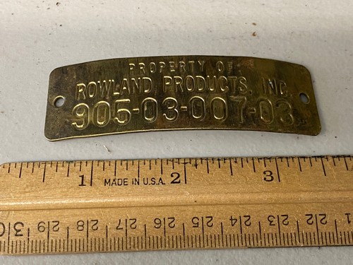 VINTAGE BRASS EMBLEM LOGO ADVERTISEMANT LABEL TAG ROWLAND PRODUCTS, INC ...