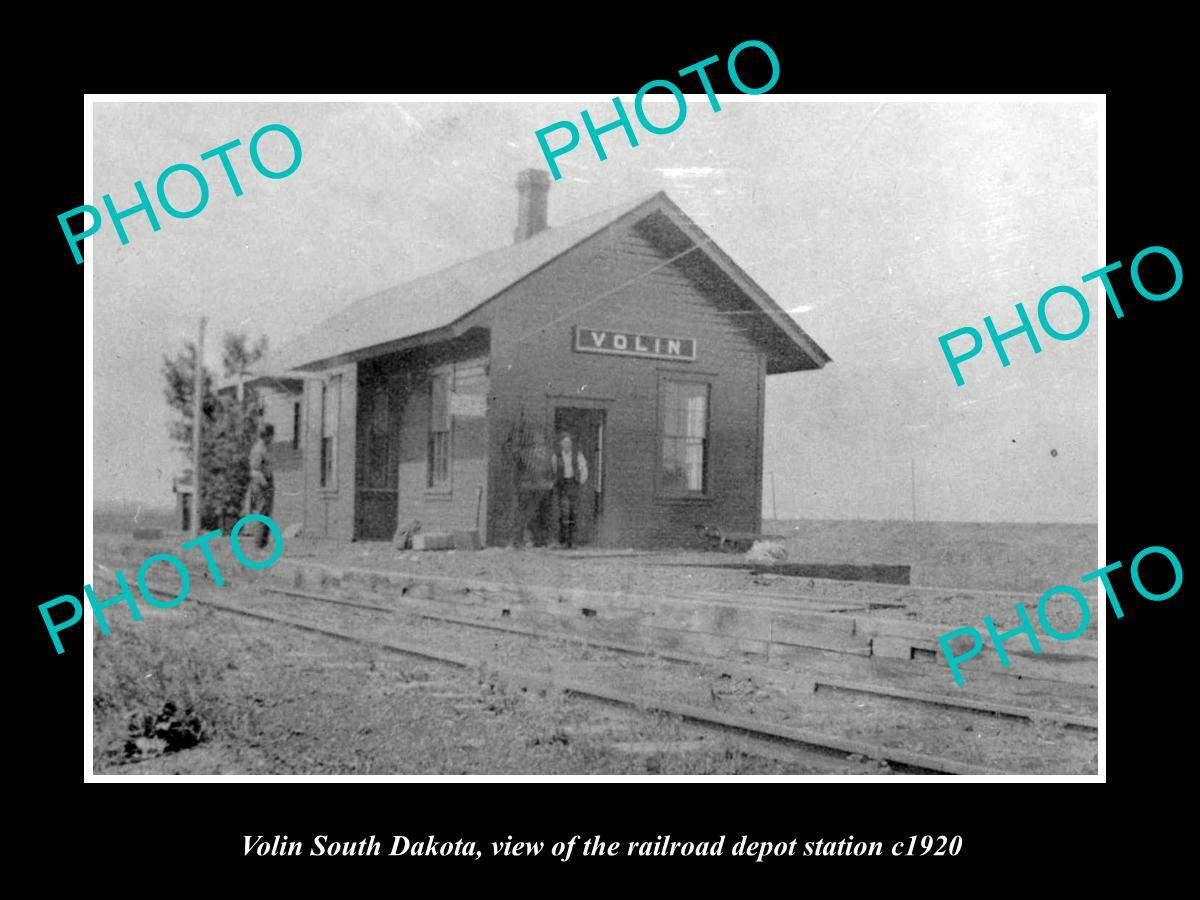 OLD POSTCARD SIZE PHOTO OF VOLIN SOUTH DAKOTA RAILROAD DEPOT STATION ...