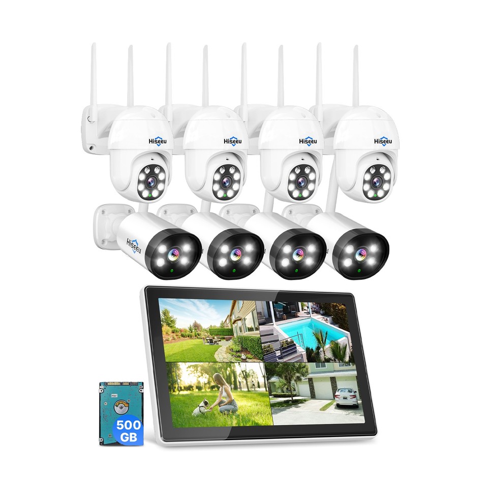 8PCS Hiseeu 3/5MP Wifi Audio Security Camera System 10"LCD 10CH NVR Kit ...