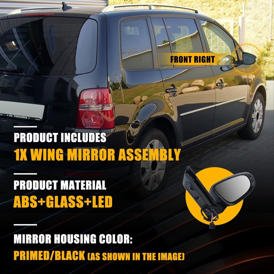 For VW Touran MK2 2010-2015 Heated Wing Mirror Electric Primed Right ...