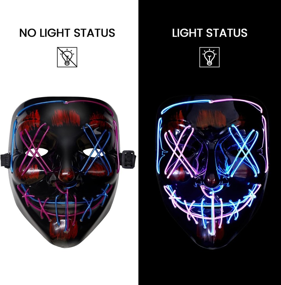 BOMLY Halloween Purge Light Up Scary Mask - LED EL Wire for Blue-pink ...