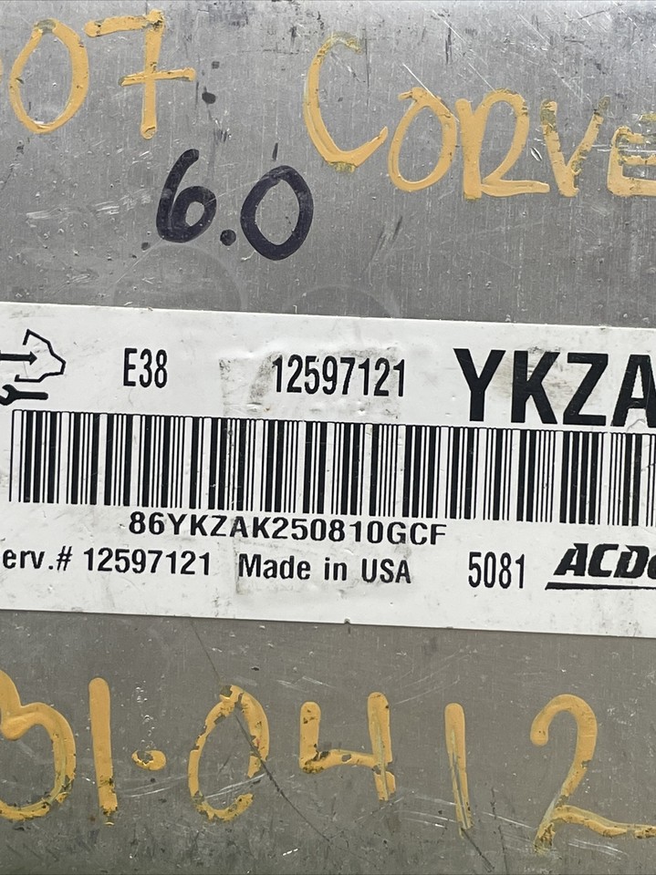 2007 Chevrolet CORVETTE ENGINE COMPUTER BRAIN BOX ECU ECM YKZA 12597121 ...
