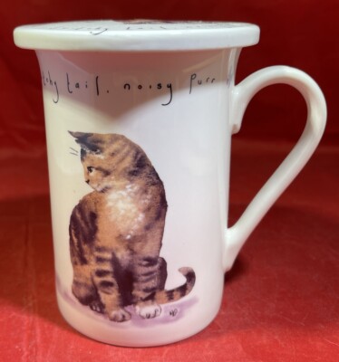 Kent Pottery Kitty Cat Coffee Mug w/Lid Twitchy Tail Noisy Purr Signed ...