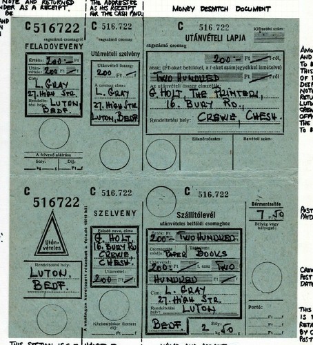 HUNGARY PARCEL POST Despatch Note GB Cheshire & Beds {samwells-covers ...