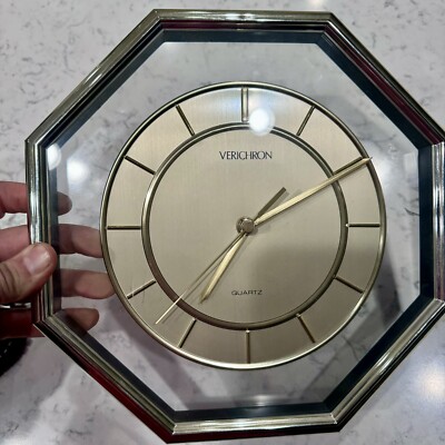 Vintage Mid Century Verichron Quartz Octagon Glass And Glass Wall Clock ...