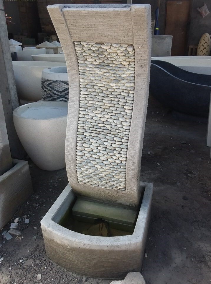 Wave Water Feature Grey Concrete with Pebble Inlay | eBay Australia