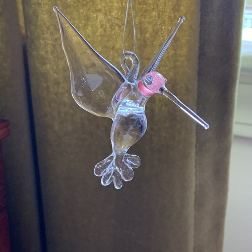 VTG Blown Glass Hummingbird Figurine Hanging Ornament pink throat and ...