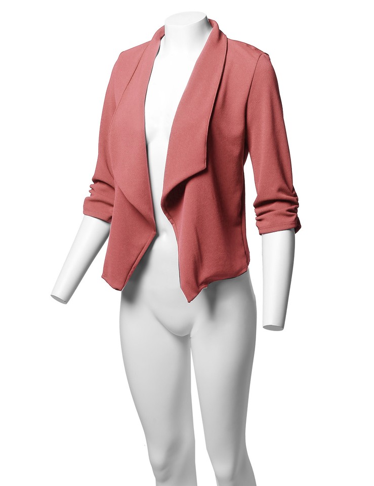 FashionOutfit Women's Solid/Print Stretch 3/4 Gathered Sleeve Open ...