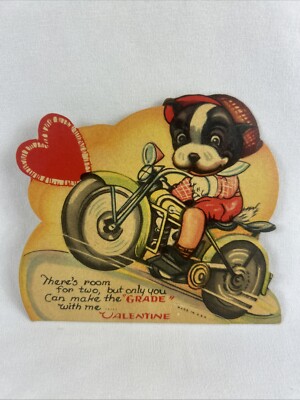 Vintage Valentine Card Dog On Motorcycle There’s Room For Two Stand Up ...