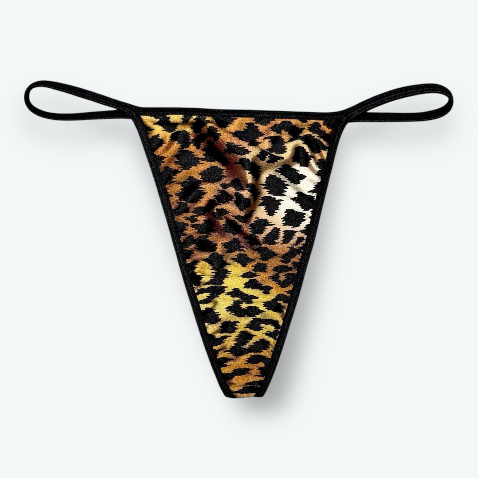 Satin V-String Hi-Cut Thong Leopard Print L - Gem