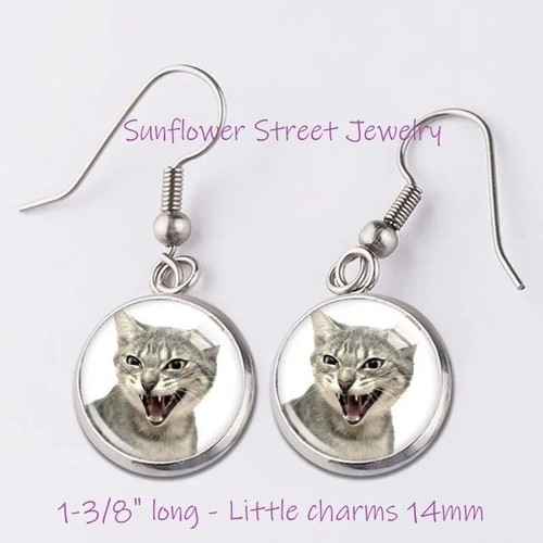 Hissing Cat Earrings Grumpy Cat Earrings Dome Cabochon Photo Art Print ...