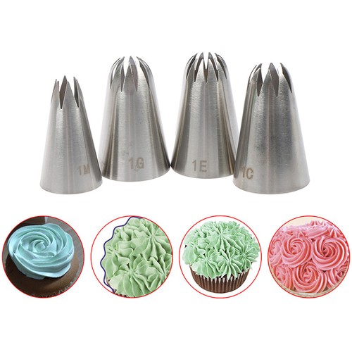 4pcs Icing Piping Nozzles For Decorating Cake Baking Cookie Cupcake #1M ...