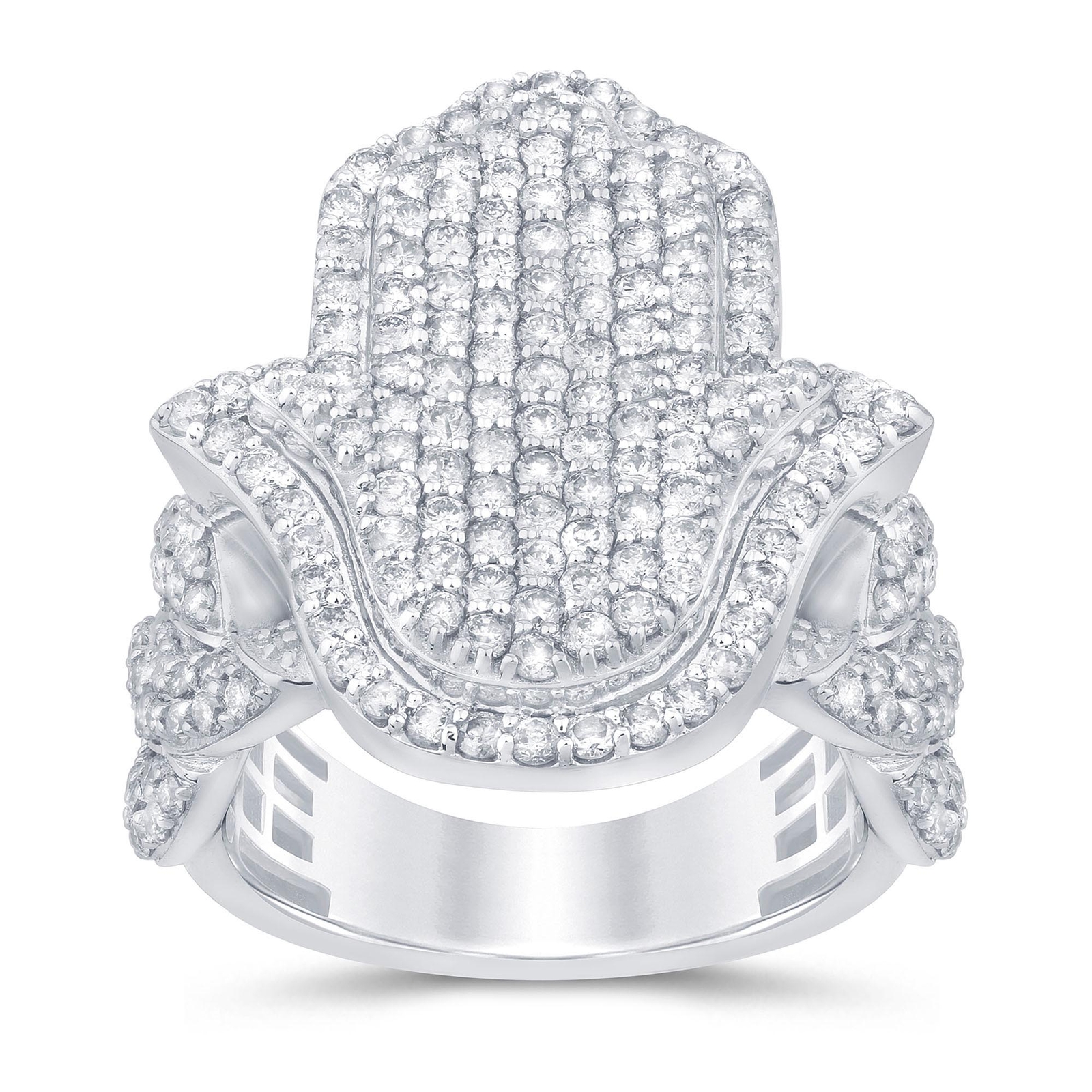 10K SOLID WHITE GOLD 3.25 CARAT REAL DIAMOND HAMSA ENGAGEMENT RING ...