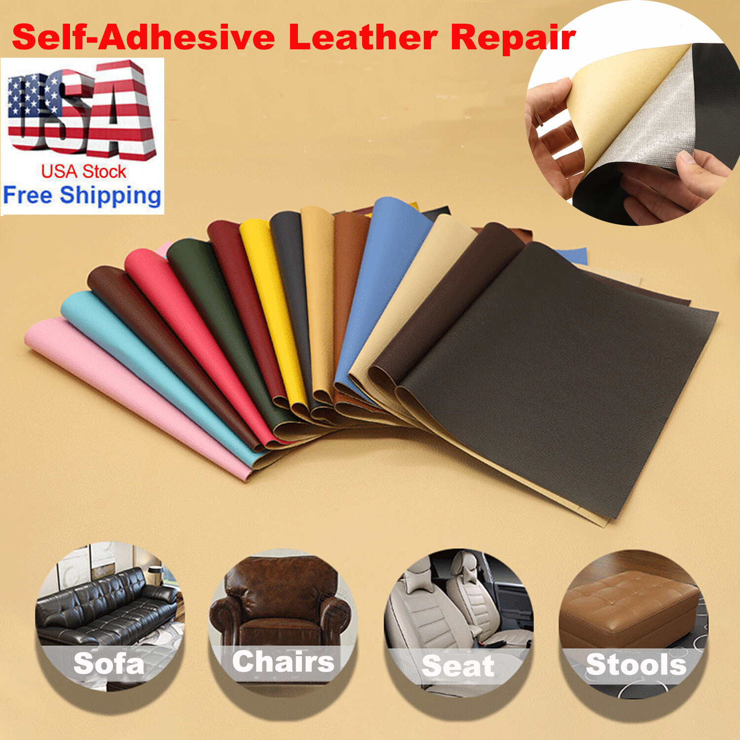 Self-Adhesive Leather Repair Tape Patch Stick on Car Seats Couch Sofa ...